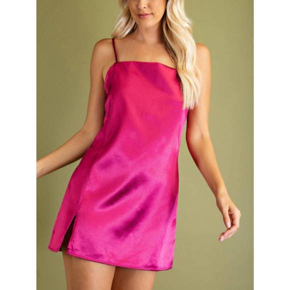 glam | Dresses | New Glam Solid Satin Mini Dress In Magenta | Poshmark